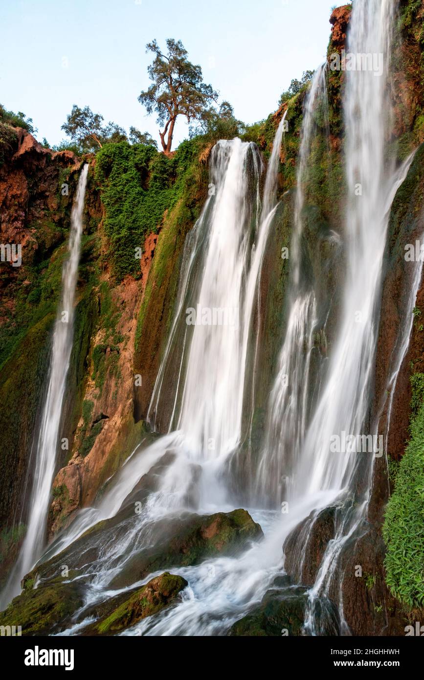 The Atlas Mountains in Morocco. The spectacular waterfalls of Ouzoud ...