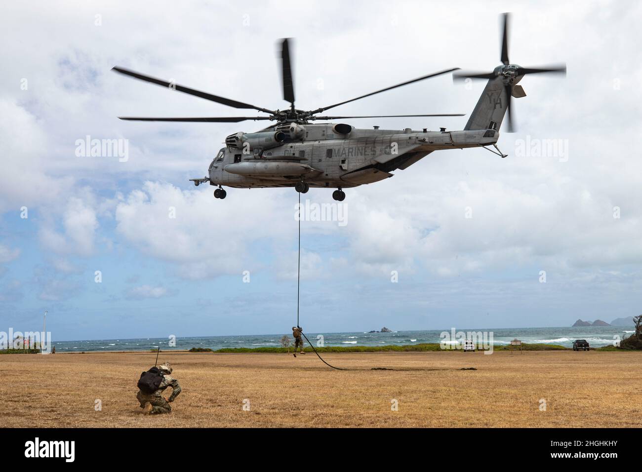 U.S. Marines with 3rd Radio Battalion conduct helicopter rope ...
