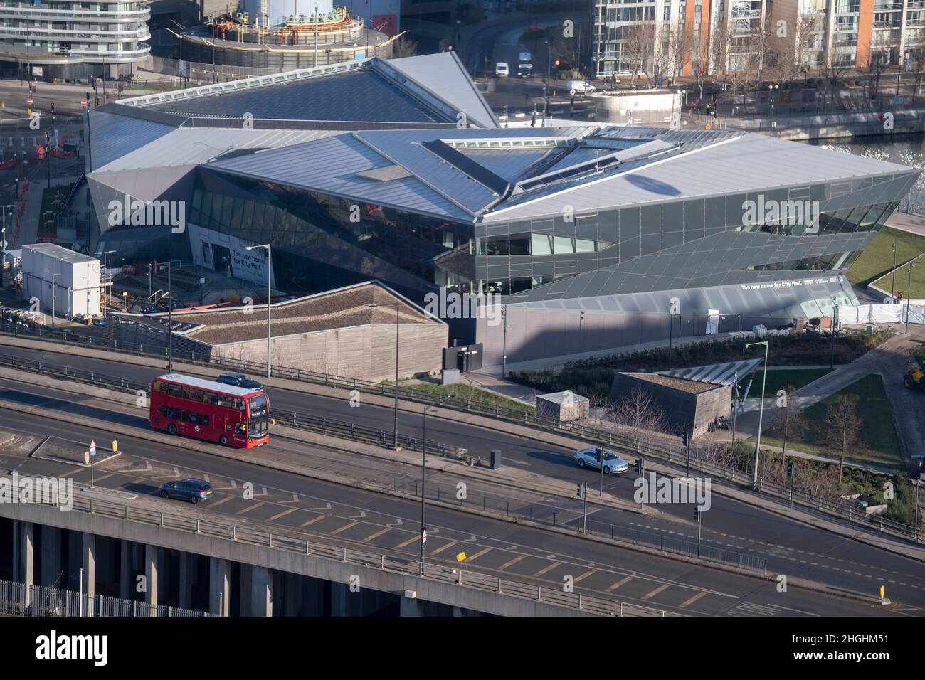 An aerial view from the Emirates Air Line cable car, of the A1011 North ...