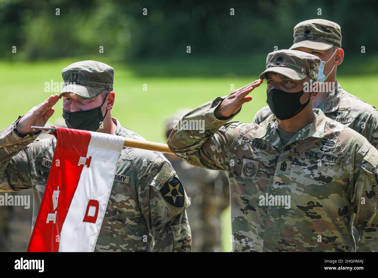 U.S. Army Soldiers from the 1st Squadron, 14th Cavalry Regiment, render ...