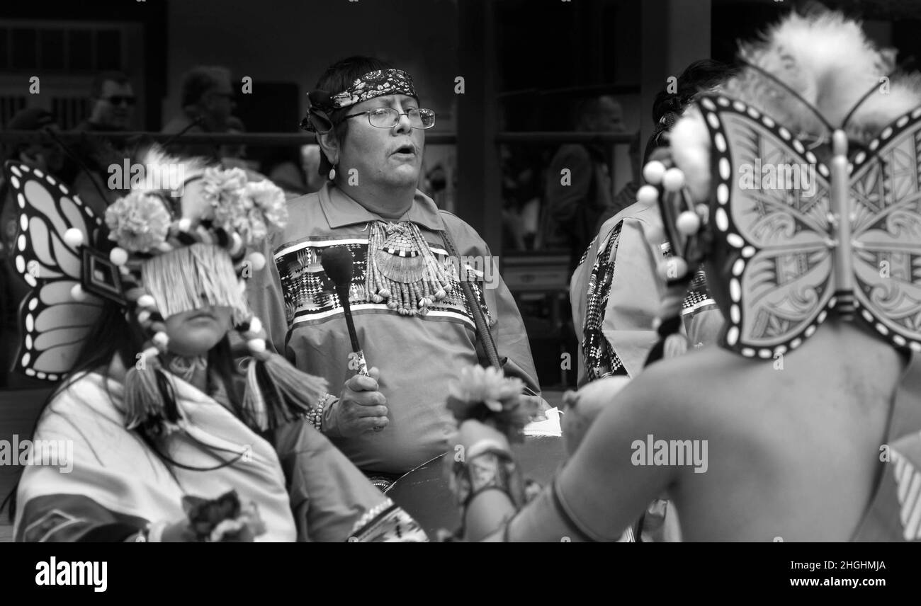 Members of a Native American dance group from Zuni Pueblo perform a ...