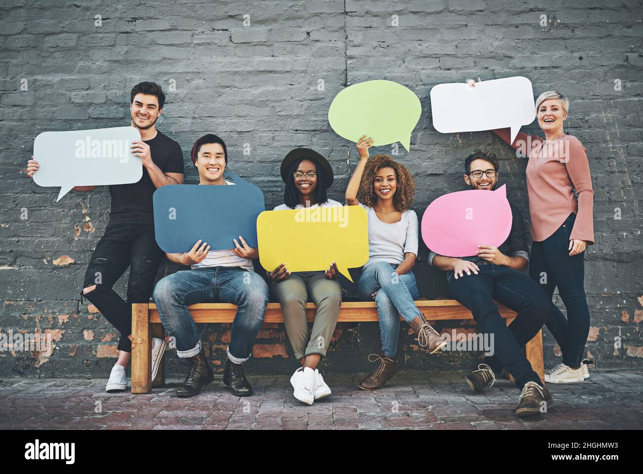 They putting their opinions out there. Shot of a diverse group of ...