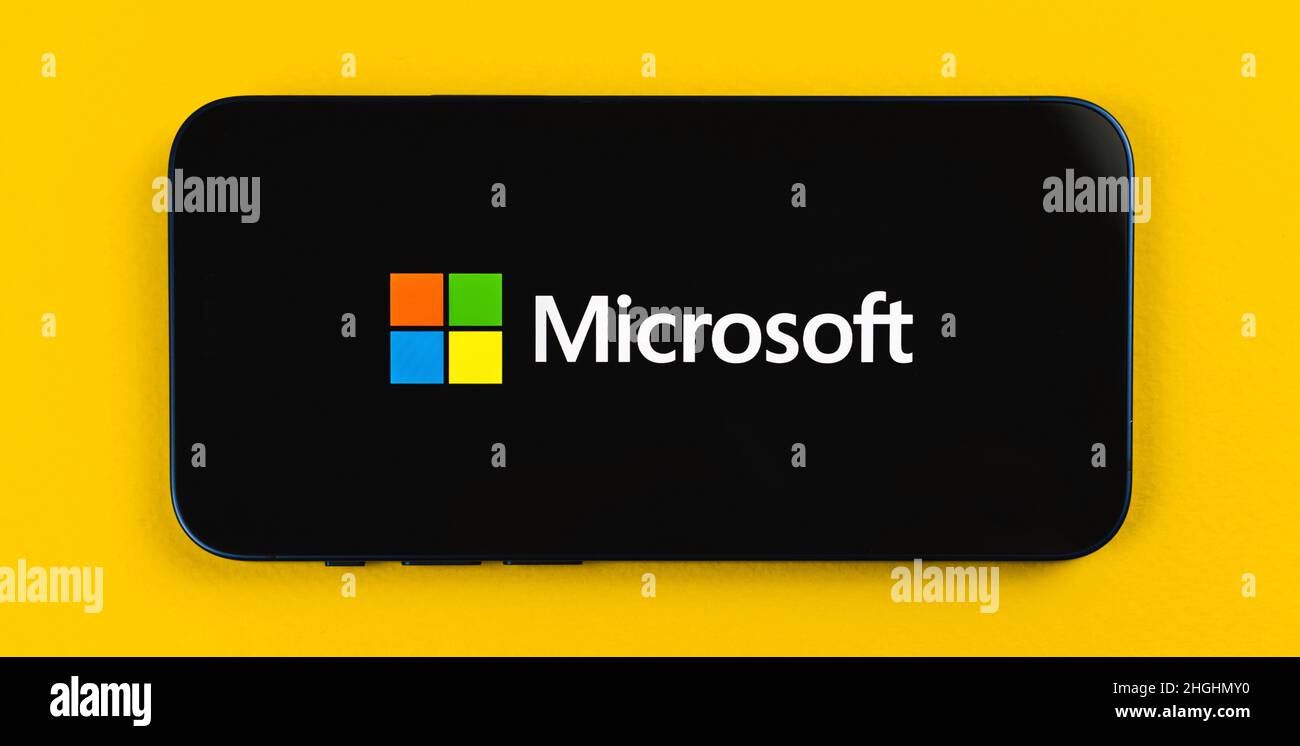 Kharkov, Ukraine - January 19, 2021: Microsoft logo close-up, web ...