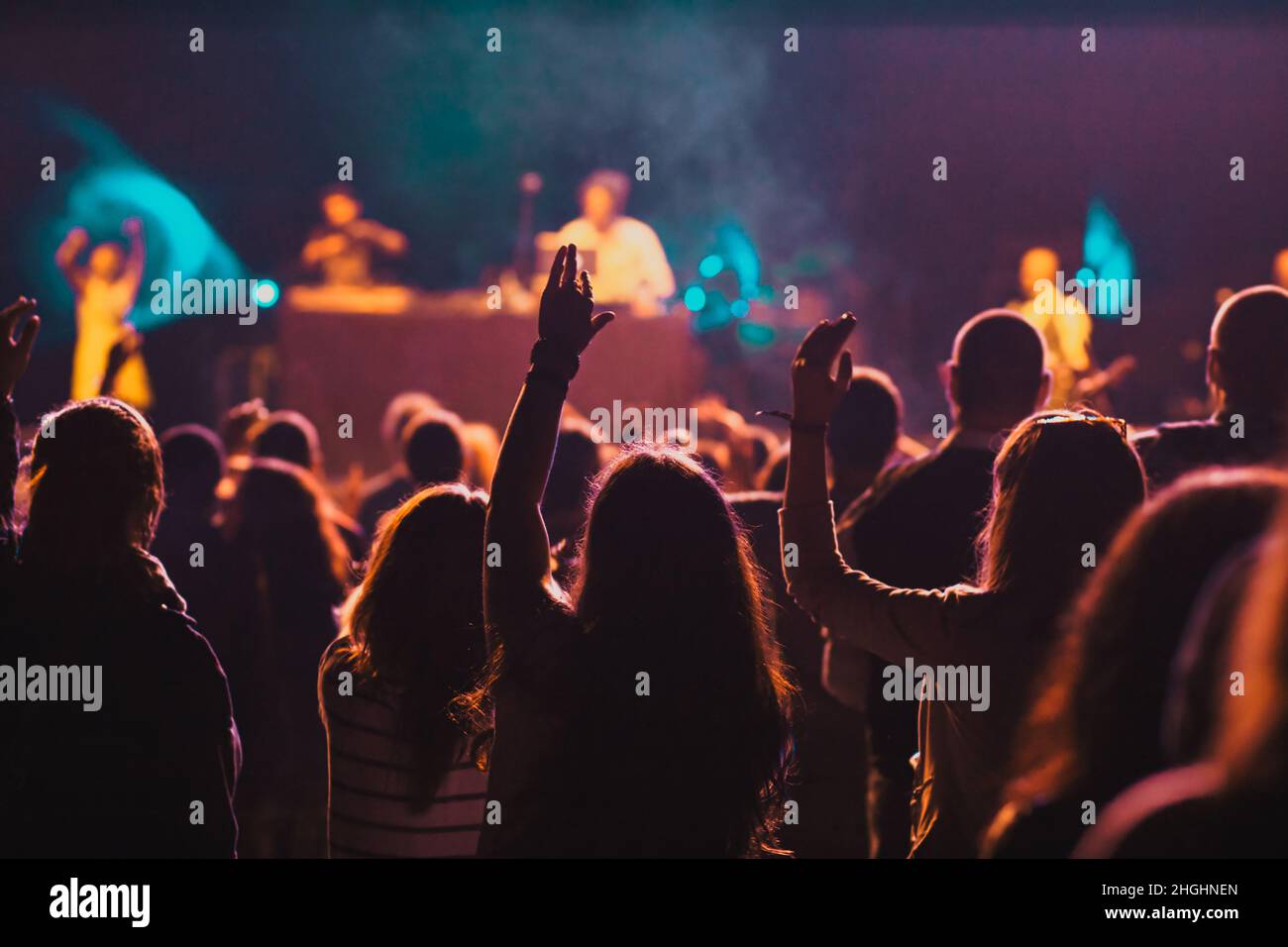 concert and festival background crowd of people partying Stock Photo ...