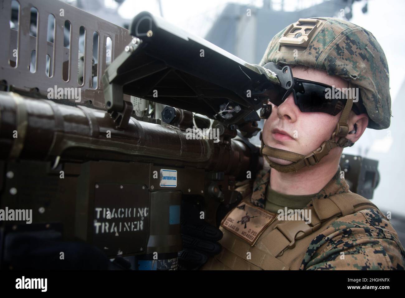 U.S. Marine Corps Lance Cpl. Domonic Mundy, a low altitude air defense ...