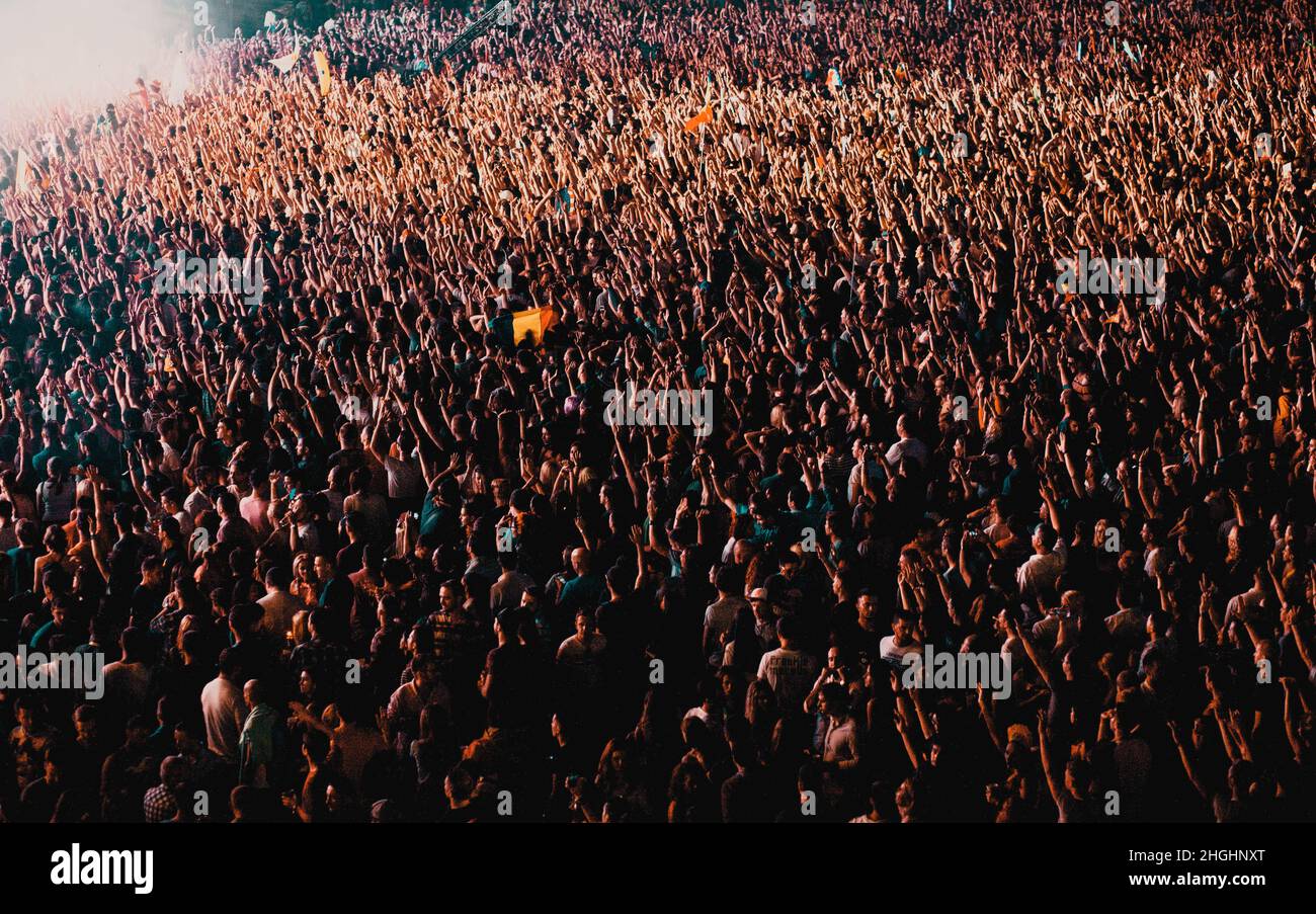 concert and festival background crowd of people partying Stock Photo ...