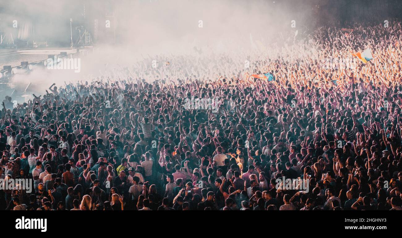 concert and festival background crowd of people partying Stock Photo ...