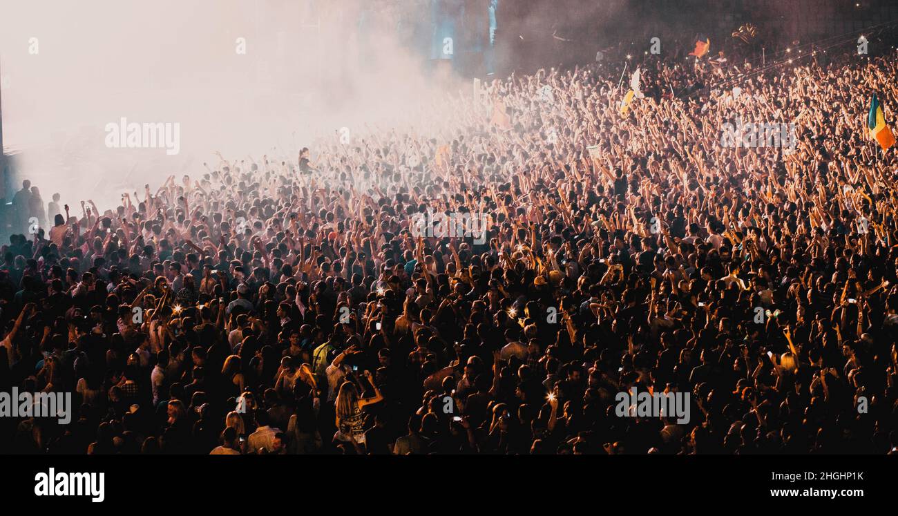 concert and festival background crowd of people partying Stock Photo ...