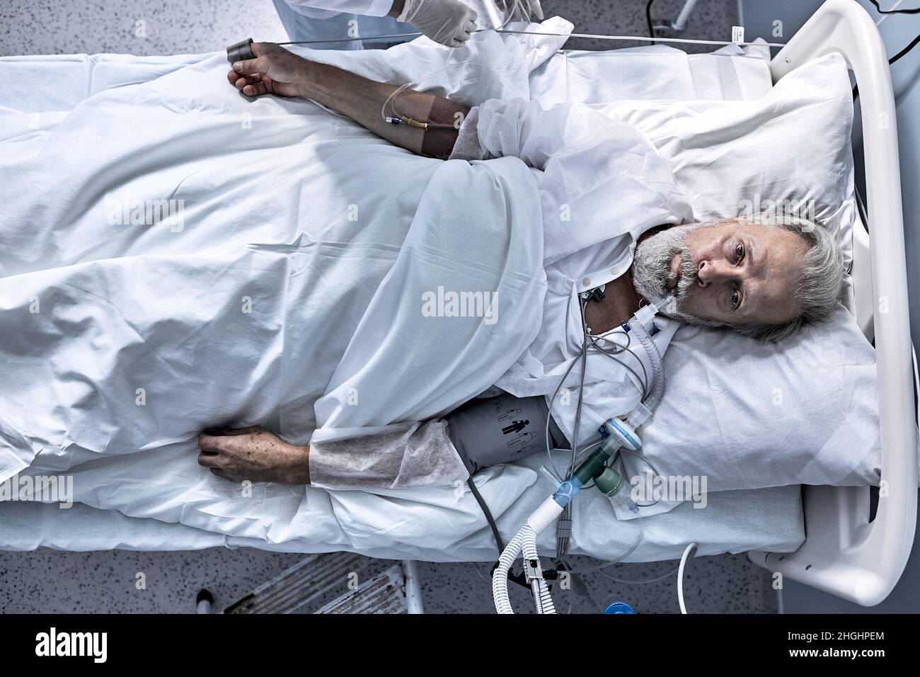 Top View On Senior Elderly Sick Man Injected, In modern Clinic Hospital ...