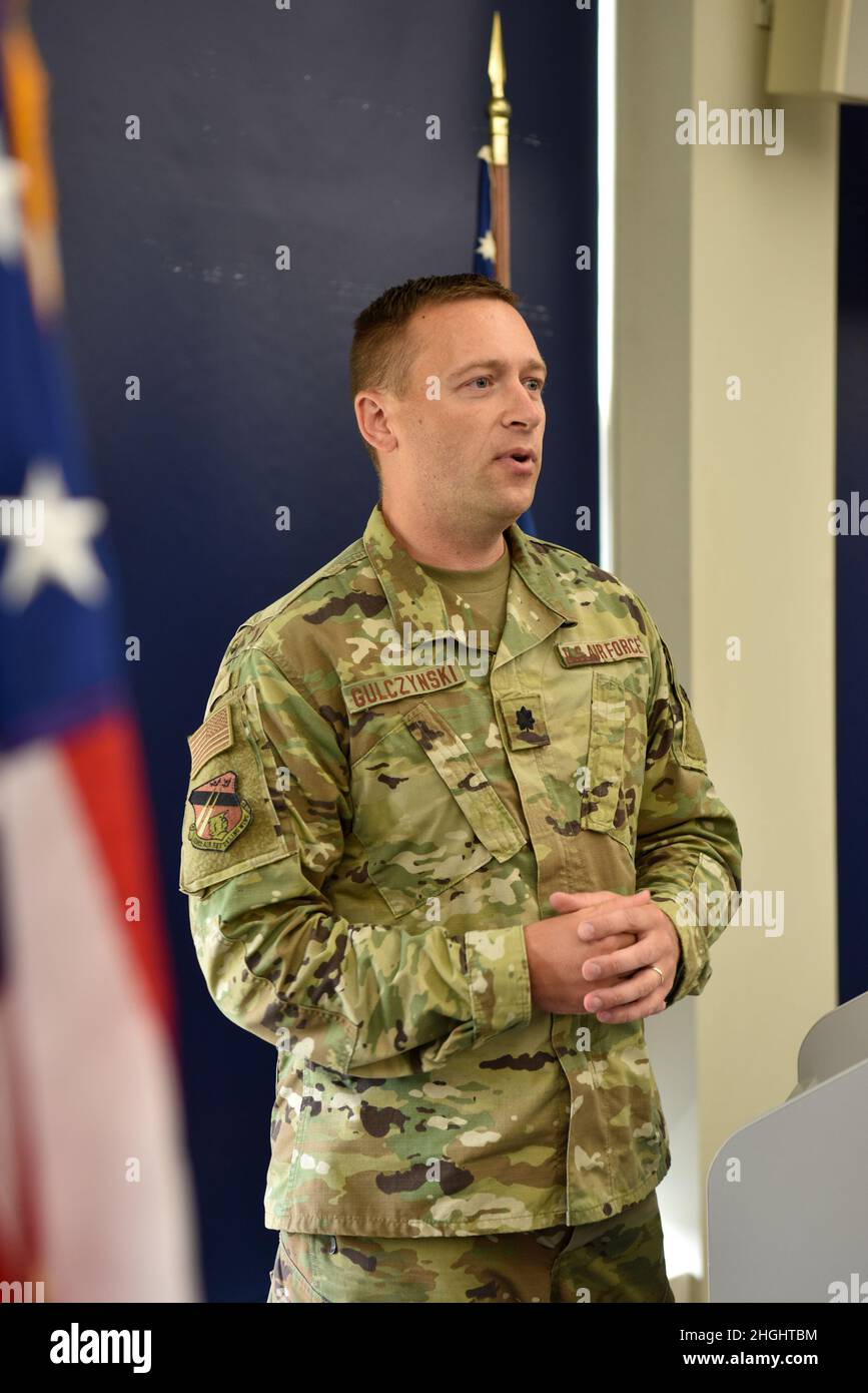 Lt Col. Aaron Gulczynski addresses the crowd for the first time as ...