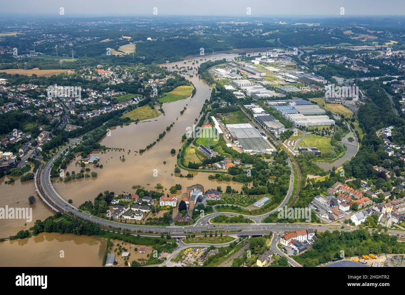 Aerial photograph, Ruhr flood, flooding, Baak, Ruhr arch, Ruhr, Ruhr ...