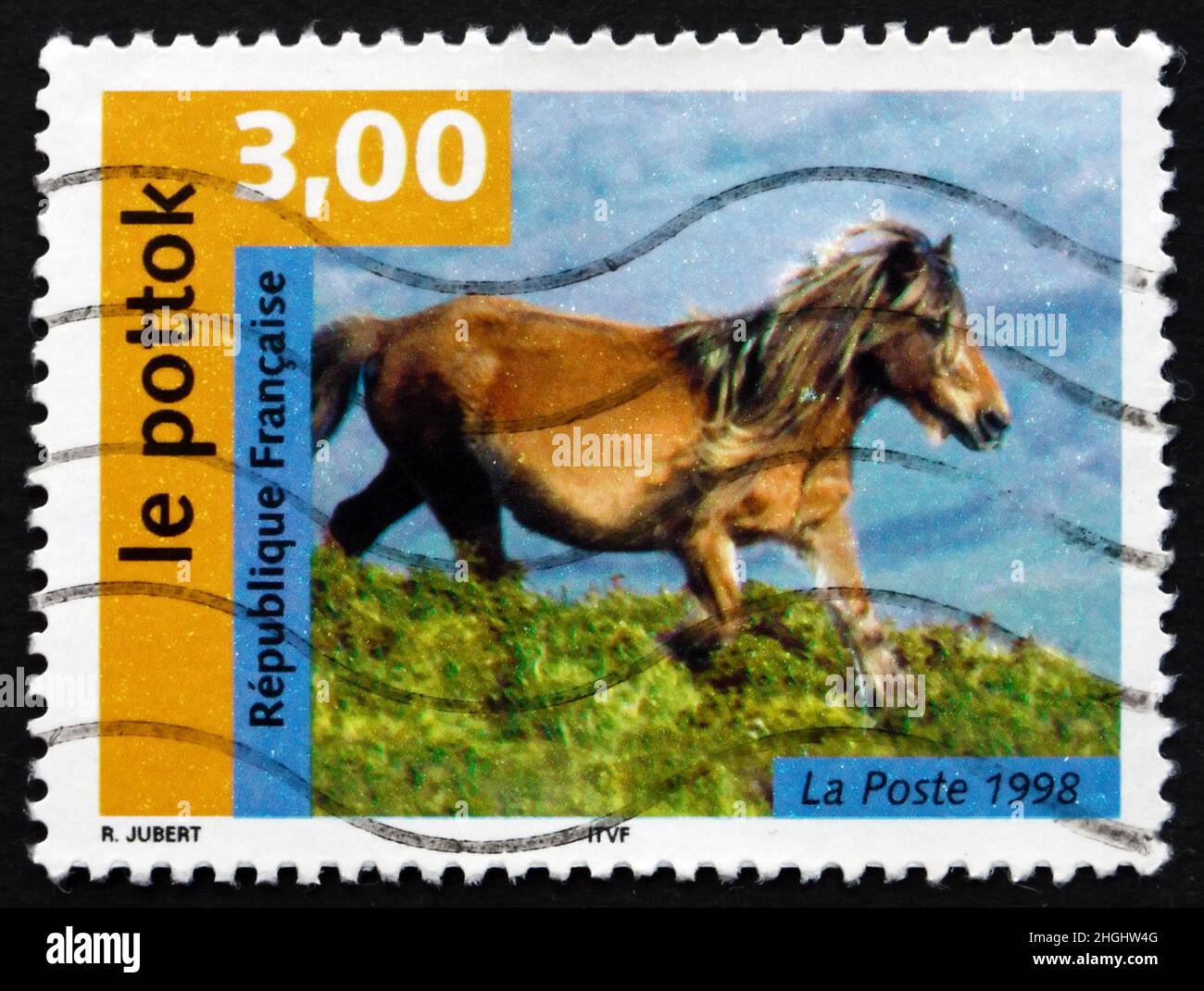 FRANCE - CIRCA 1998: a stamp printed in the France shows Pottok, Horse ...
