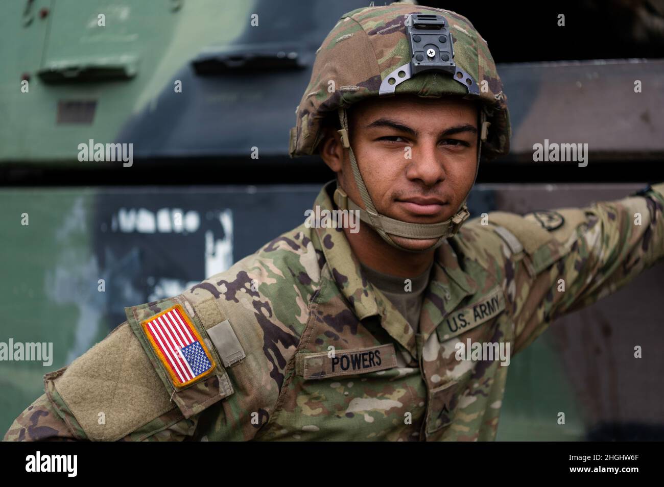 U.S. Army Private Isaiah Powers, a cannon crew cannoneer, from the 1st ...