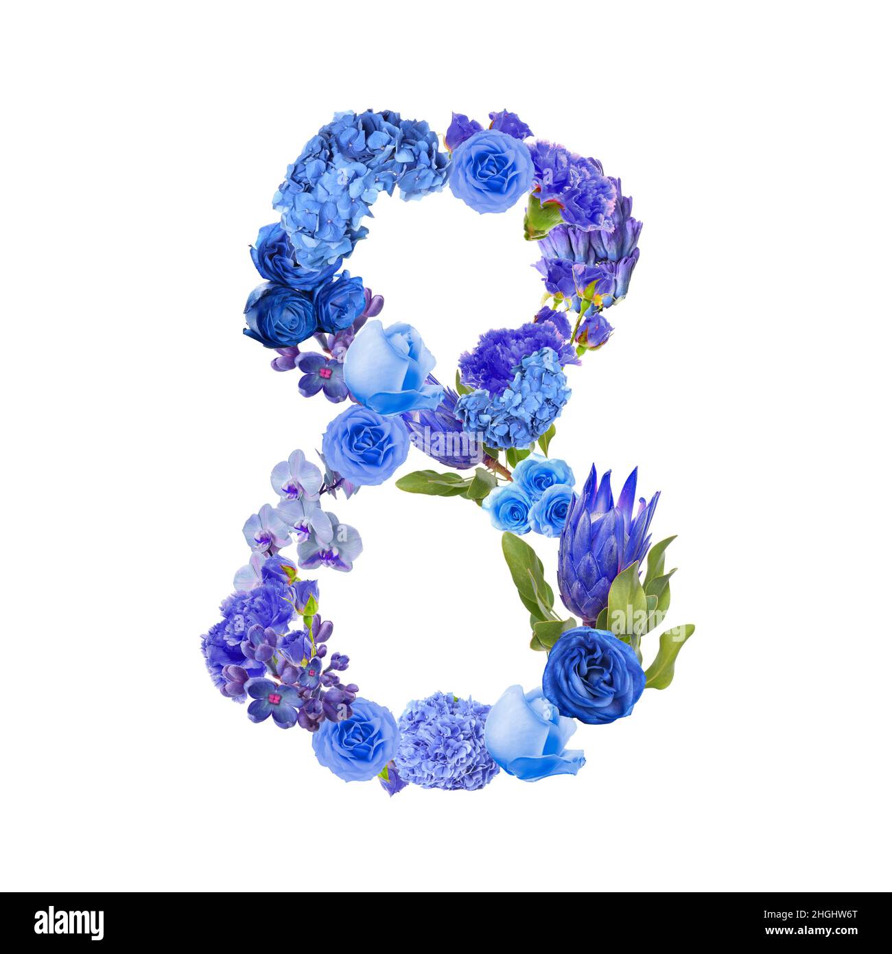Figure 8 made of beautiful blue flowers on white background Stock Photo ...