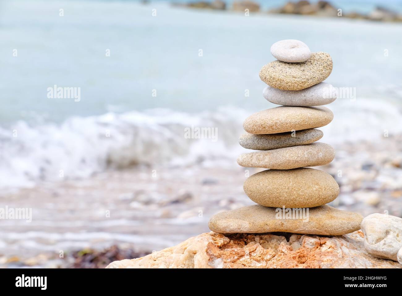 Stack of pebbles on sea beach Stock Photo - Alamy