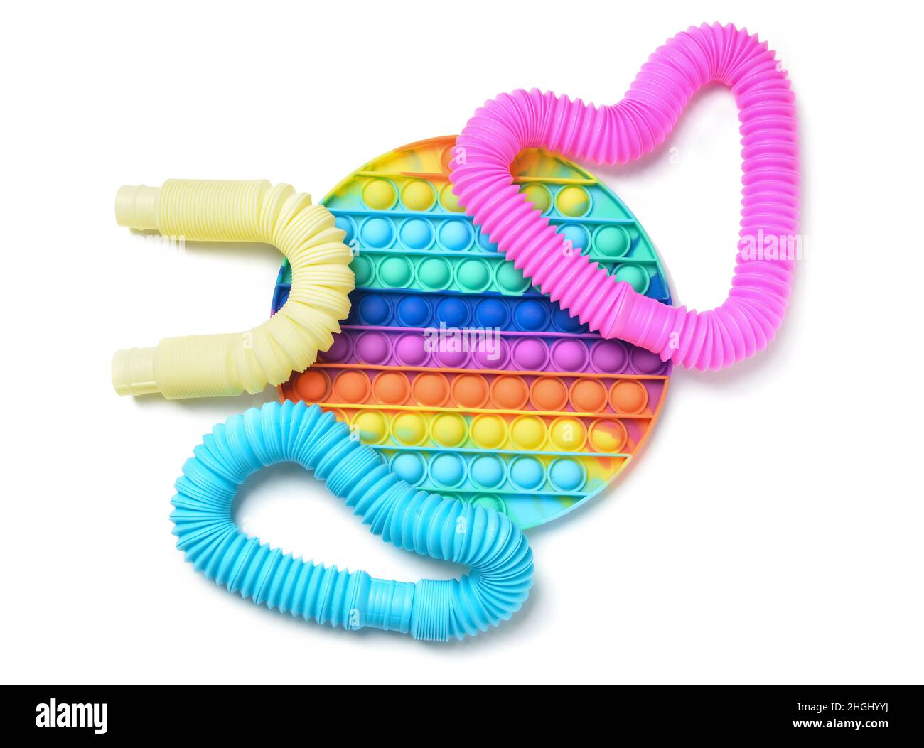 Colorful Pop Tubes and Pop it on white background Stock Photo - Alamy