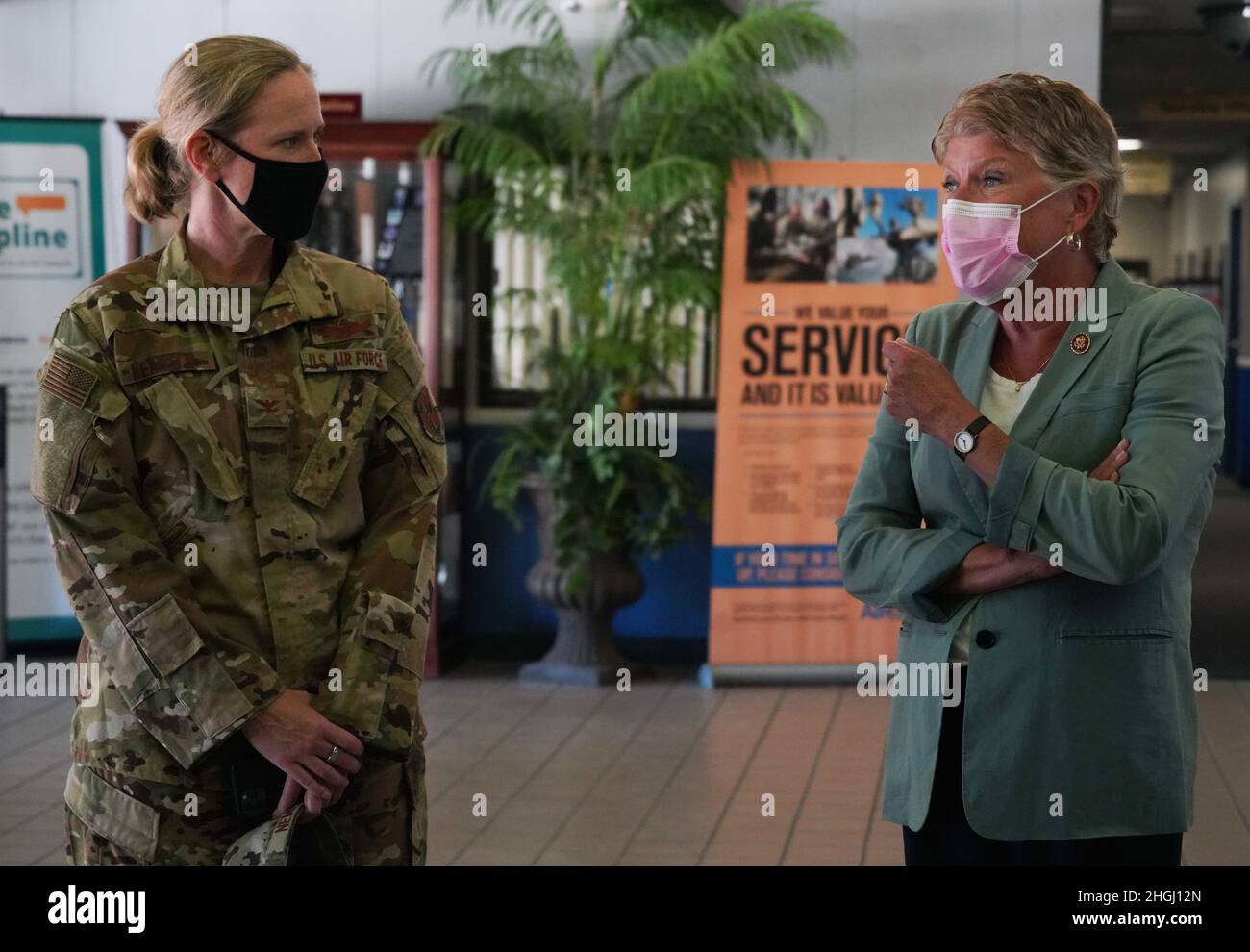 Congresswoman Julia Brownley, a representative for California, greets ...