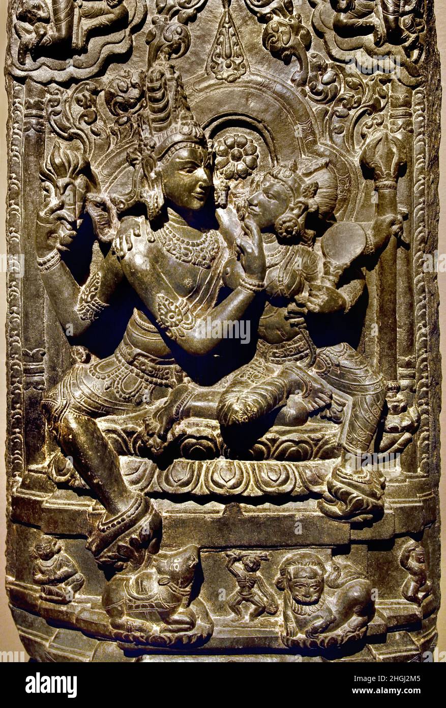 Uma Maheshvara ( Shiva and Parvati with their respective vehicle, the ...