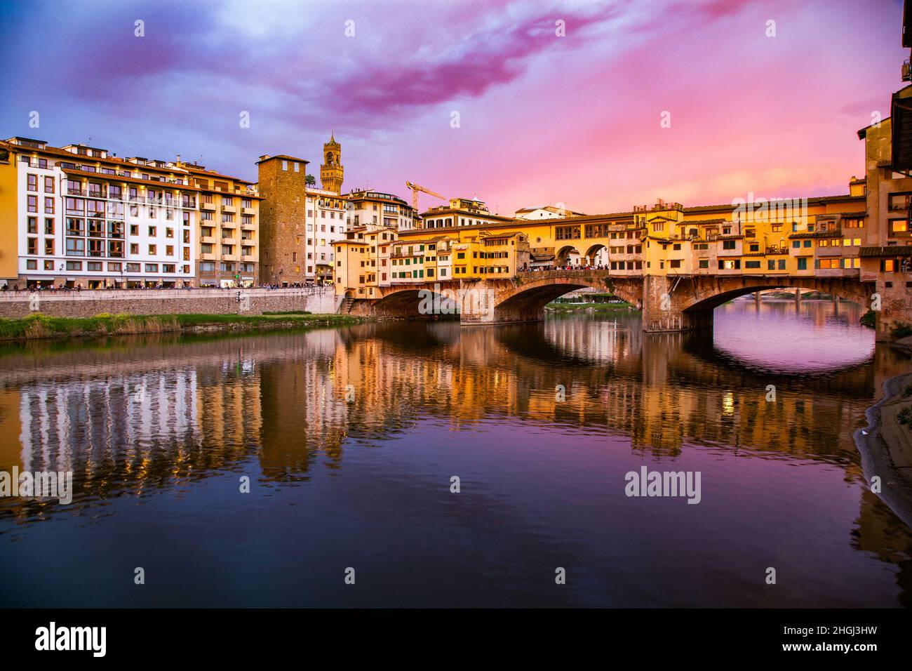 amazing sunset over Ponte Vecchio Florence Italy Stock Photo - Alamy