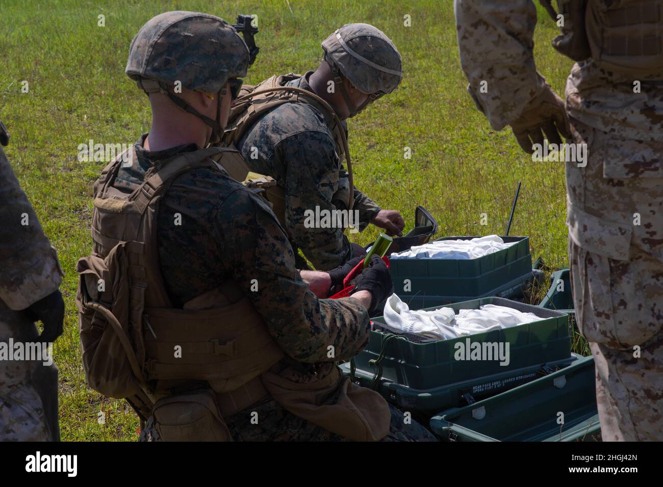 U.S. Marine Corps Lance Cpl. Raul Polanco, left, and Lance Cpl. Bode ...