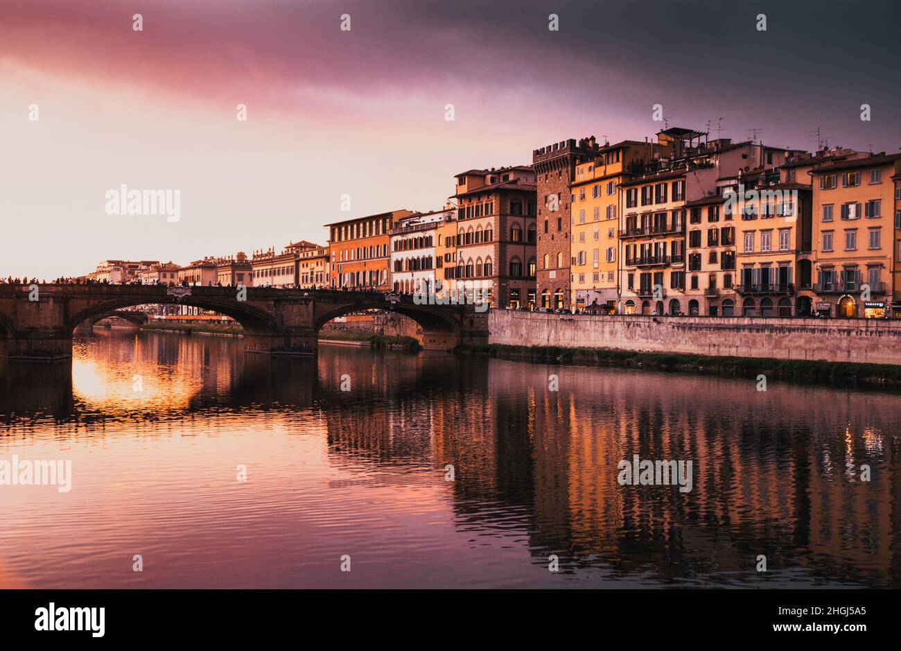 amazing sunset over Ponte Vecchio Florence Italy Stock Photo - Alamy