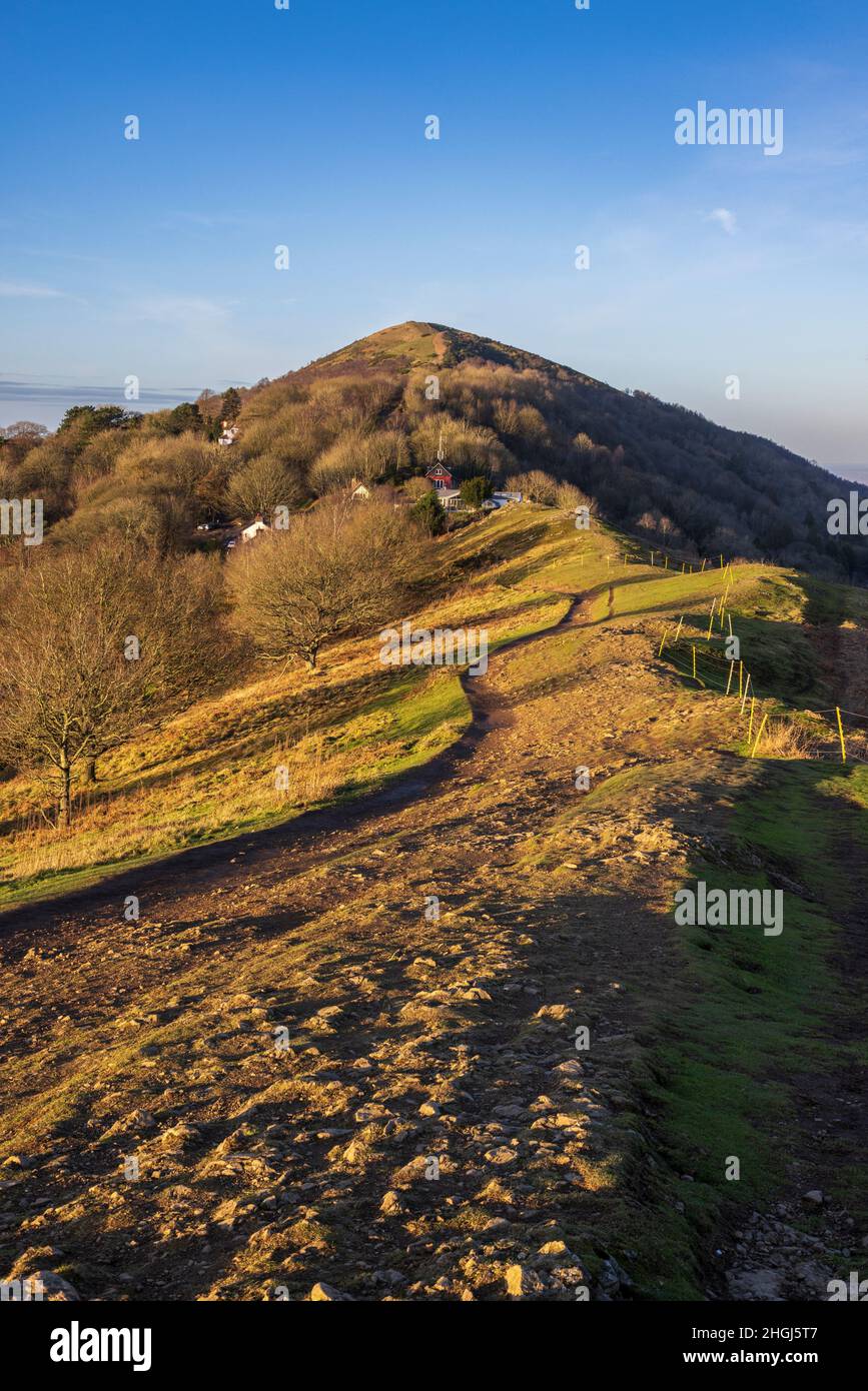 A late afternoon winter's view of Worcestershire Beacon in the Malverns ...