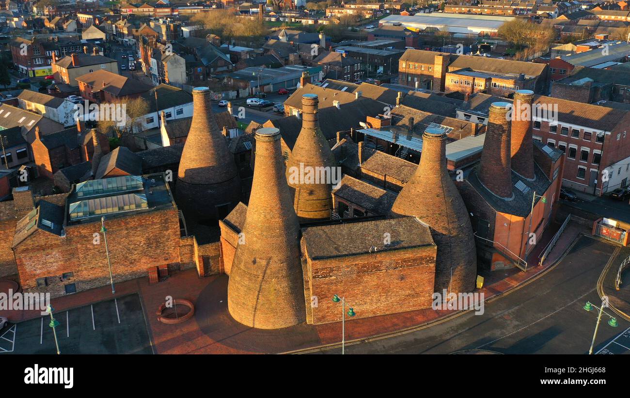 Aerial view of the Gladstone Pottery Museum in Longton, Stoke-in-Trent ...