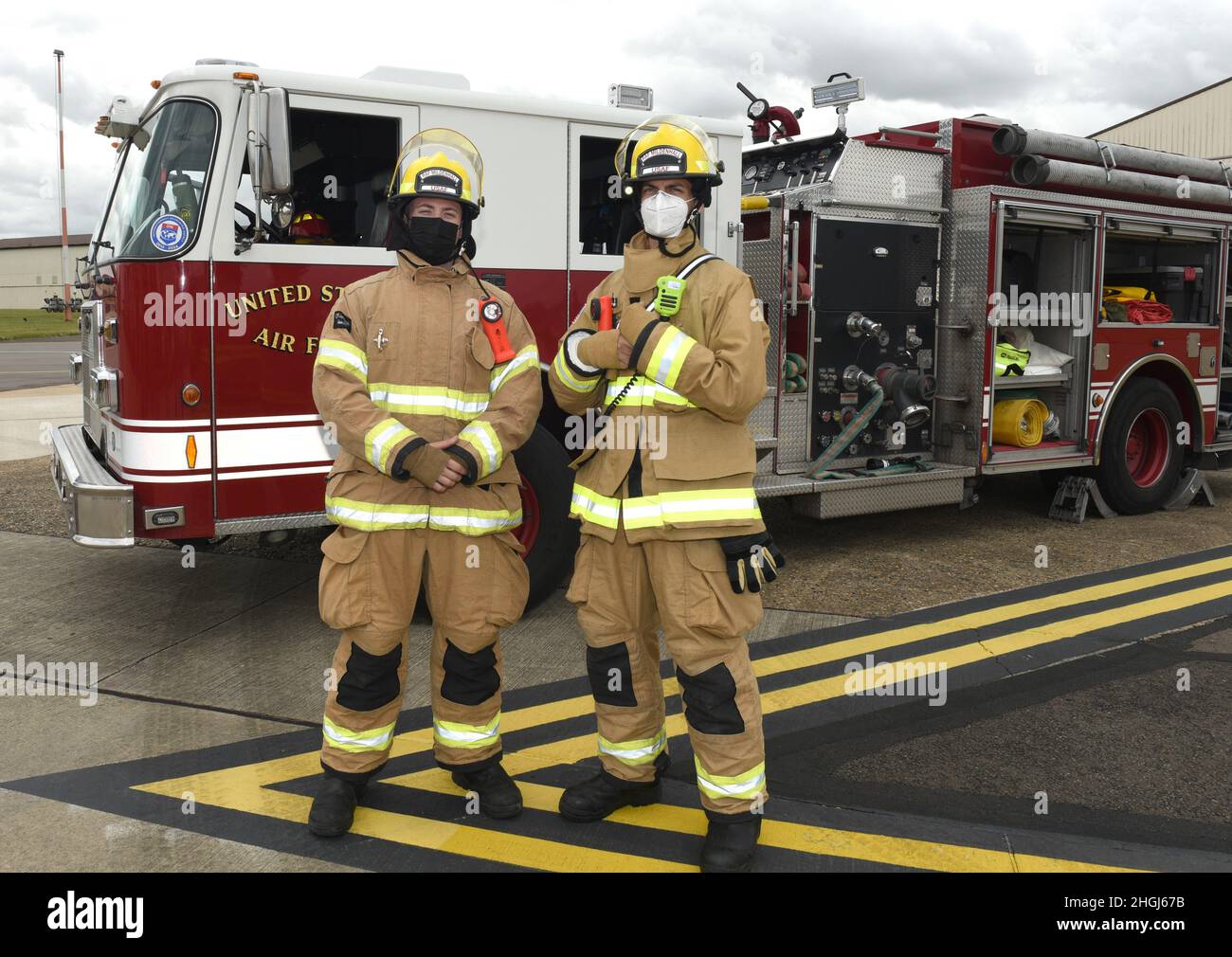 U.S. Air Force Airman 1st Class Adam Luke, left, and Airman Robert ...