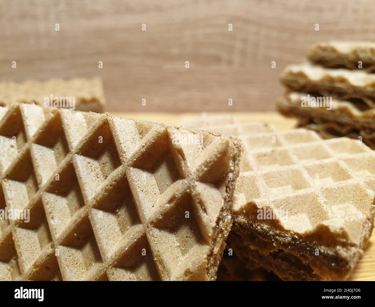 Chocolate wafers. Fresh baked waffles. Cocoa Waffles Stock Photo - Alamy