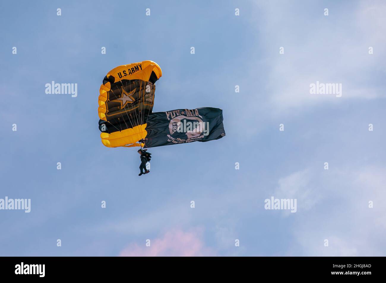 U.S. Army Staff Sgt. Morgan George, U.S. Army Parachute Team, makes a ...