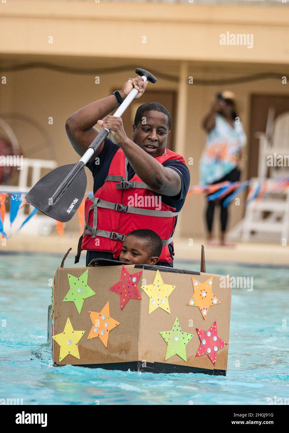 Competitors take to the water in the family division of the Cardboard ...