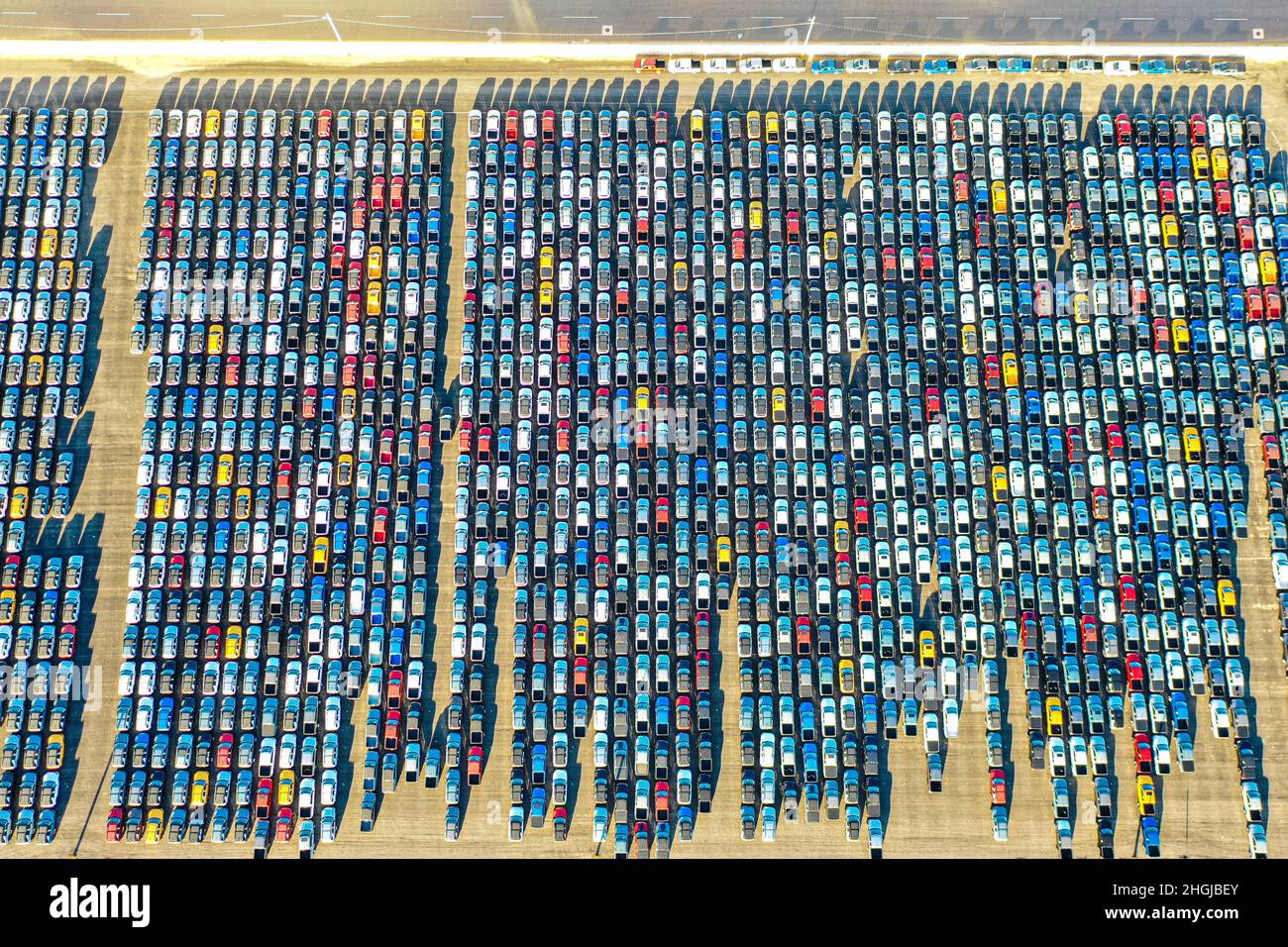 Ford Bronco Sport, aerial view of hundreds of new Ford Bronco cars in ...