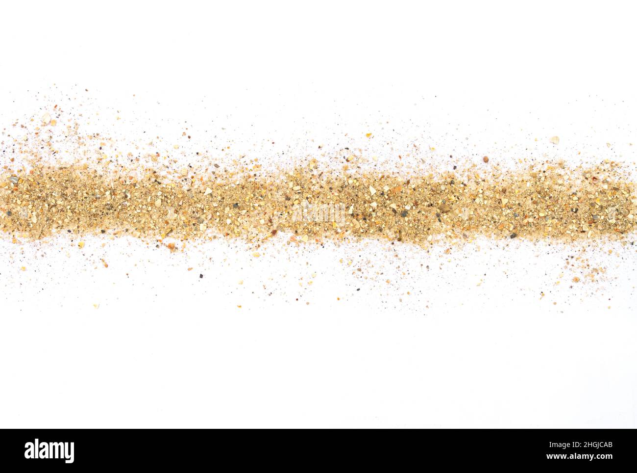 Border made of sea sand and broken shells, banner isolated on white ...