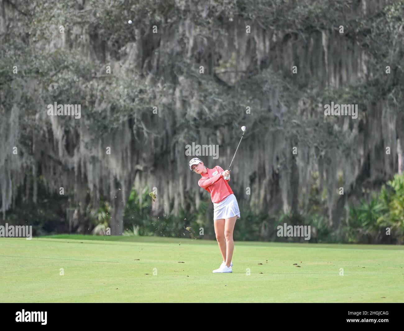 Orlando, FL, USA. 21st Jan, 2022. Nelly Korda hits from the par 5 2nd ...