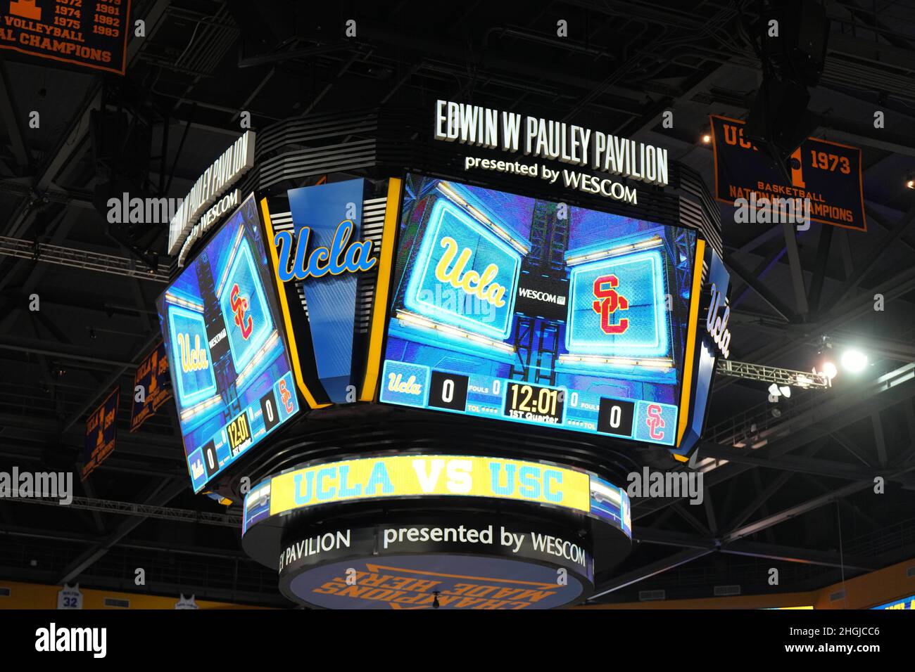UCLA Bruins and Southern California Trojans logos are seen on the ...