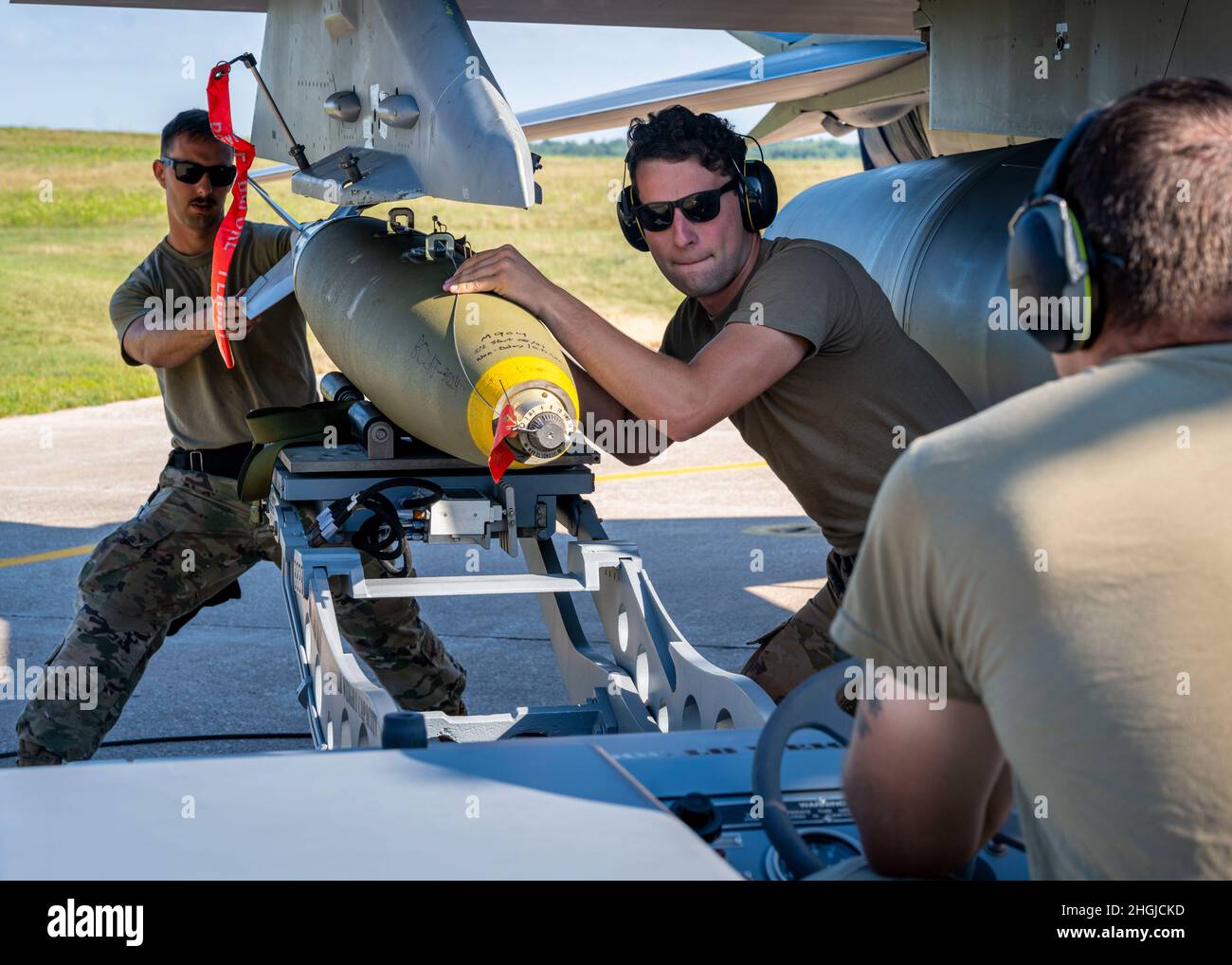U.S. Air Force Staff Sgt. Cameron Johnson, weapons load crew cheif ...