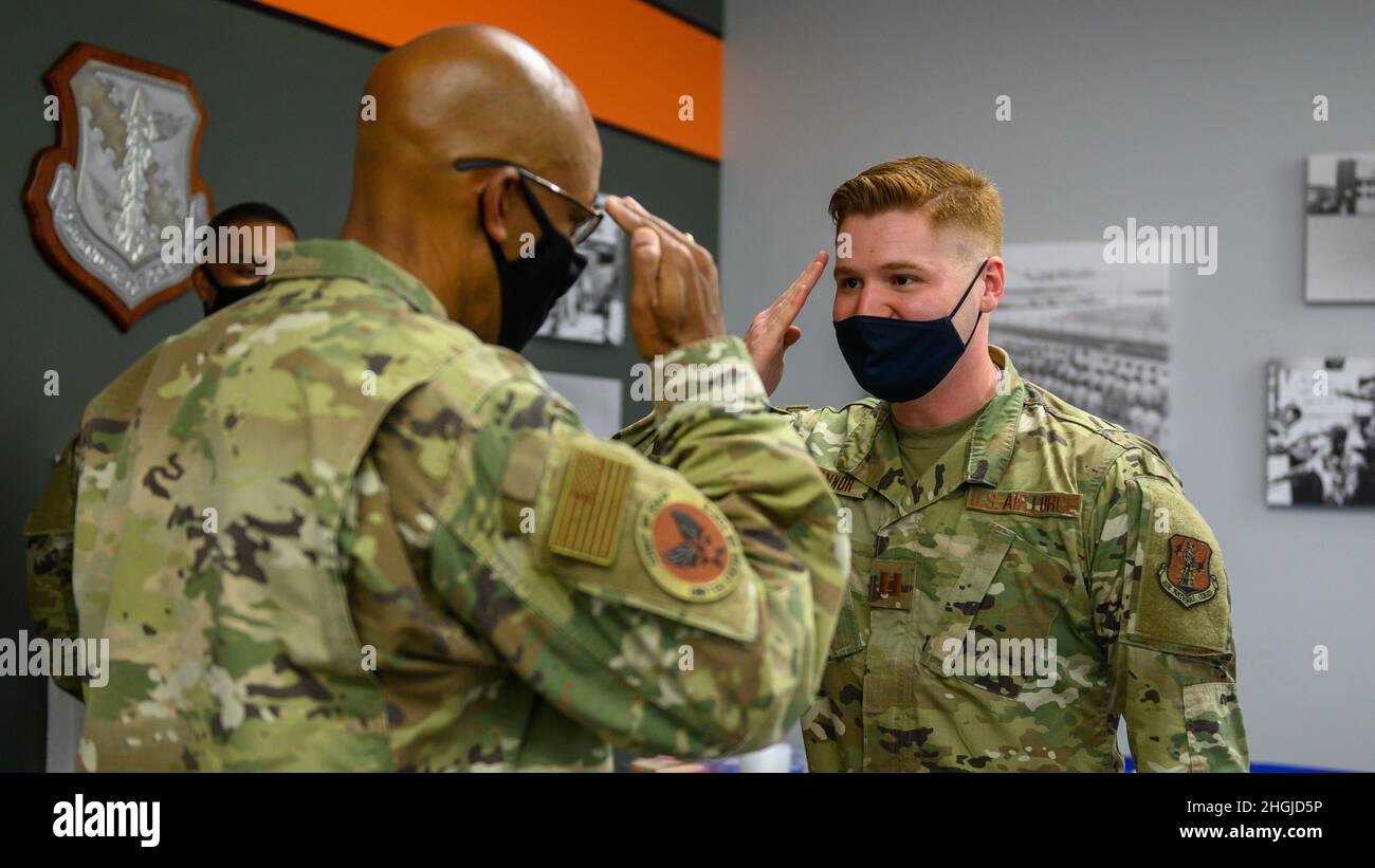 Air Force Chief of Staff Gen. CQ Brown, Jr., left, returns a salute to ...