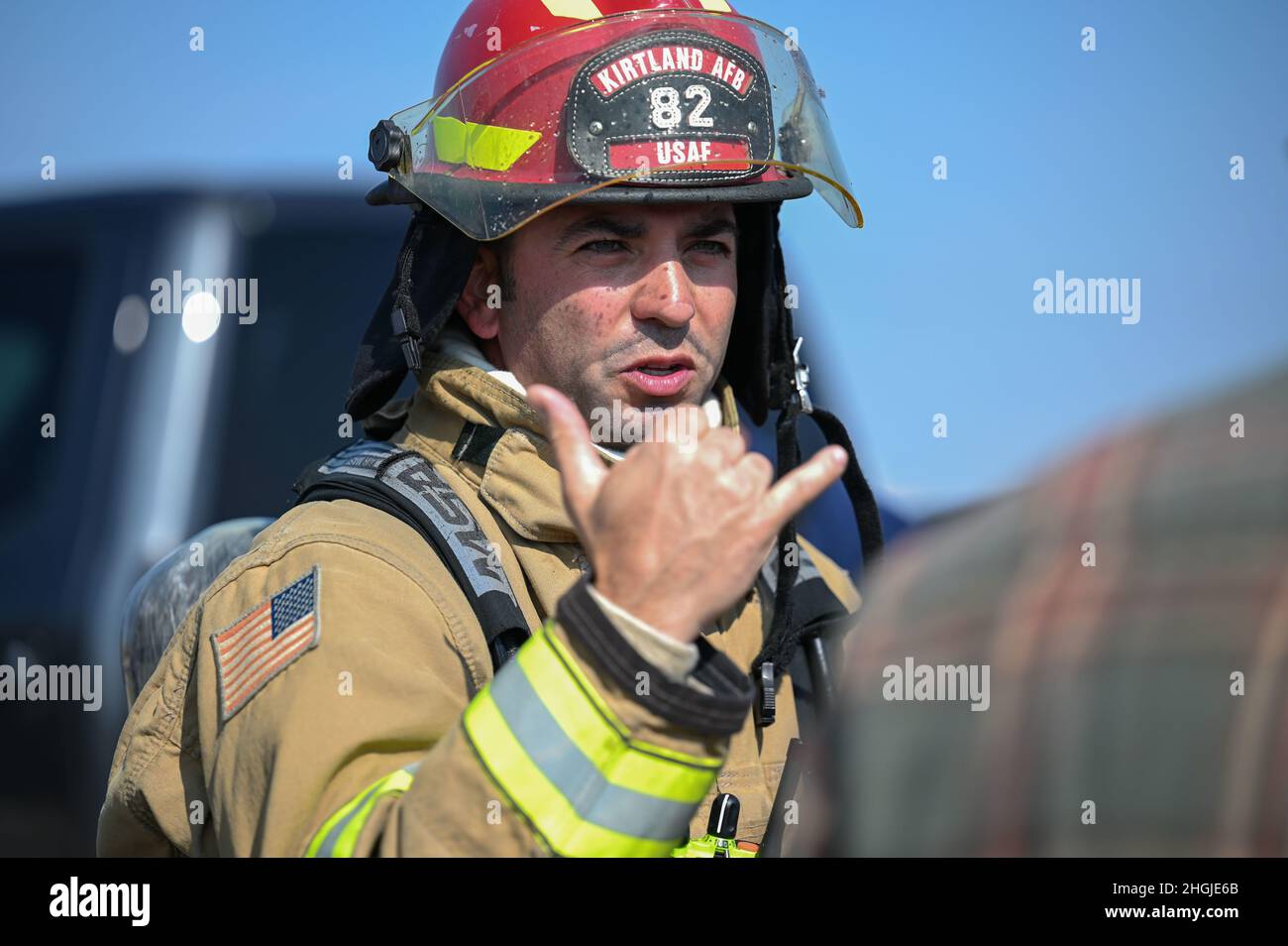 Lieutenant Alfonso Rankin, a Kirtland Air Force Base firefighter, uses ...