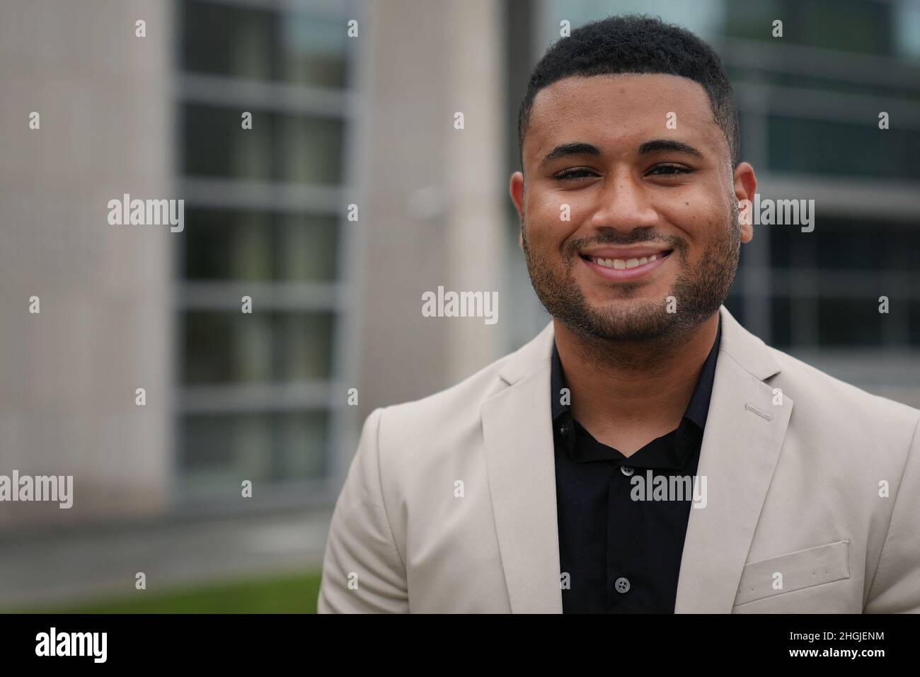 Jimmy Rodriguez, U.S. Air Force Premier College Intern, stands near the ...
