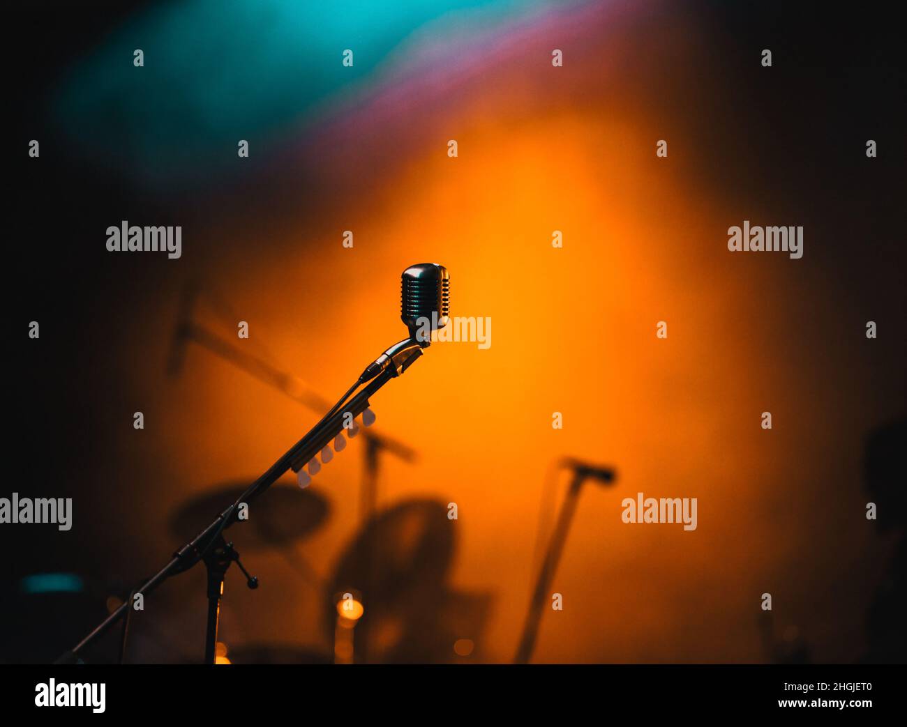 concert and festival background microphone is stage lights Stock Photo ...
