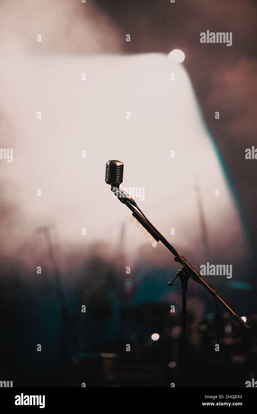 concert and festival background microphone is stage lights Stock Photo ...