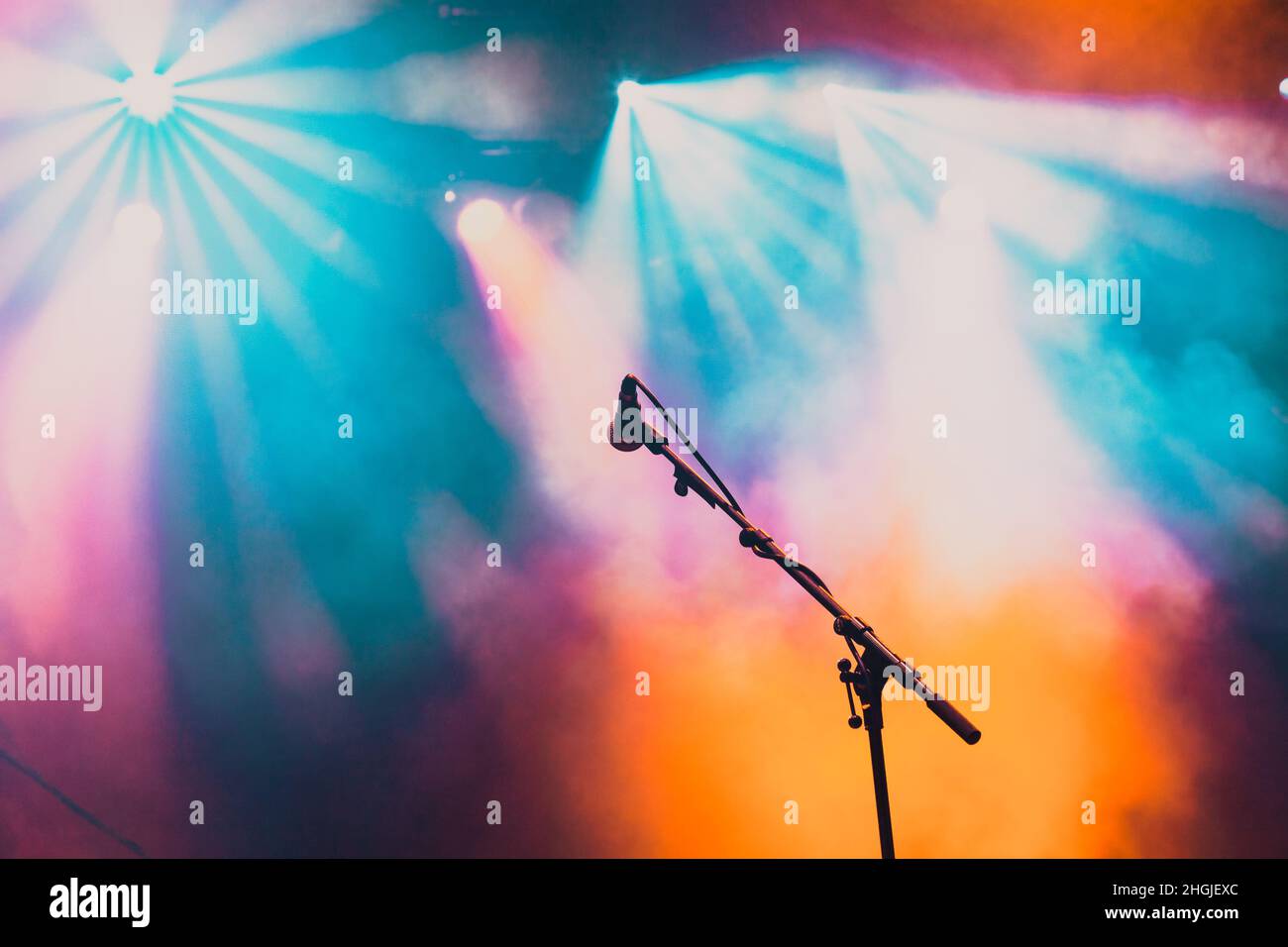 concert and festival background microphone is stage lights Stock Photo ...
