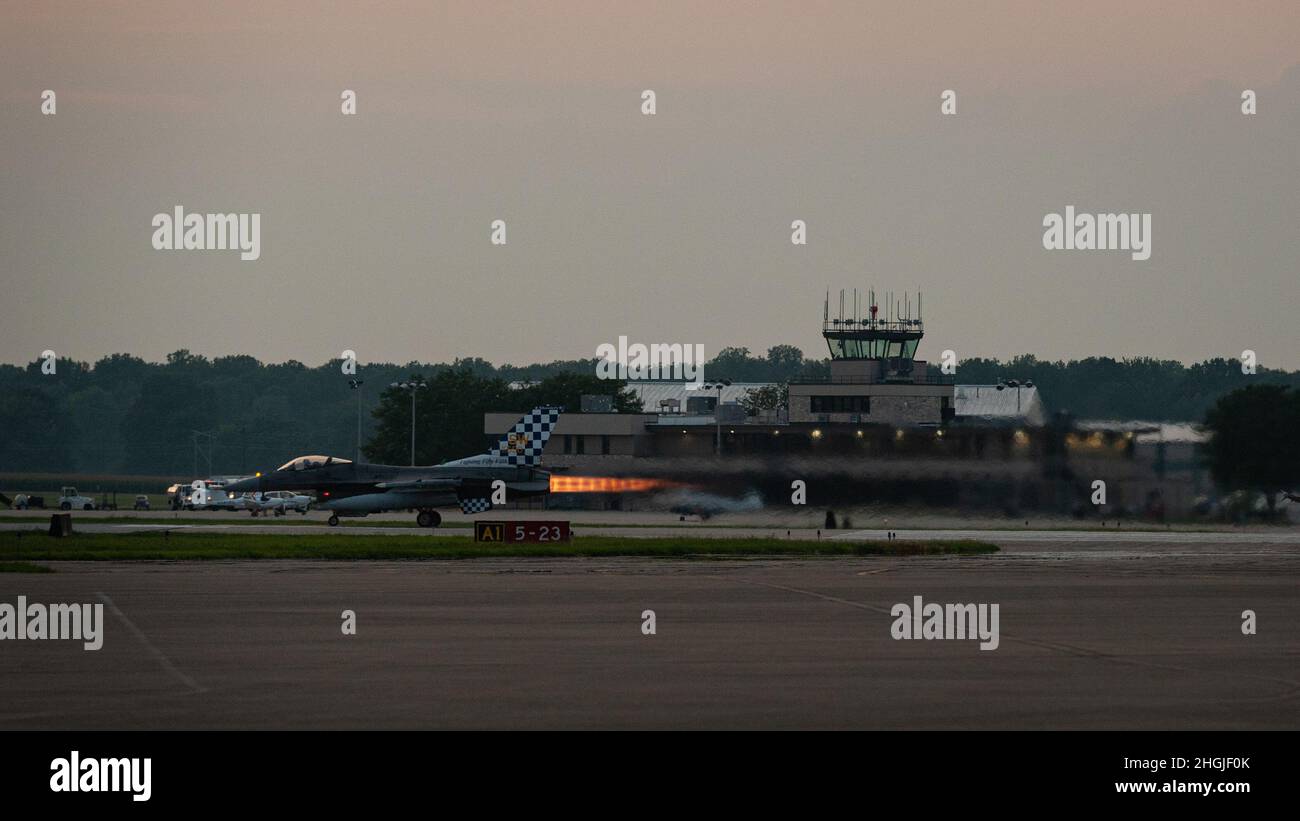 An F-16 Fighting Falcon assigned to the 55th Fighter Squadron takes off ...