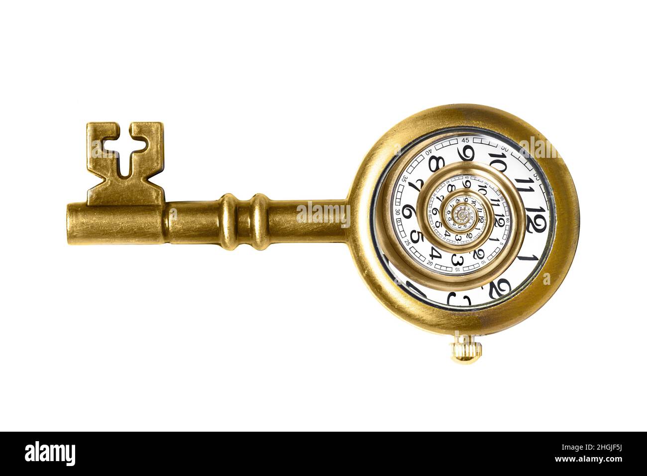 Close-up of a retro style bronze toned key shaped watch with a swirled ...