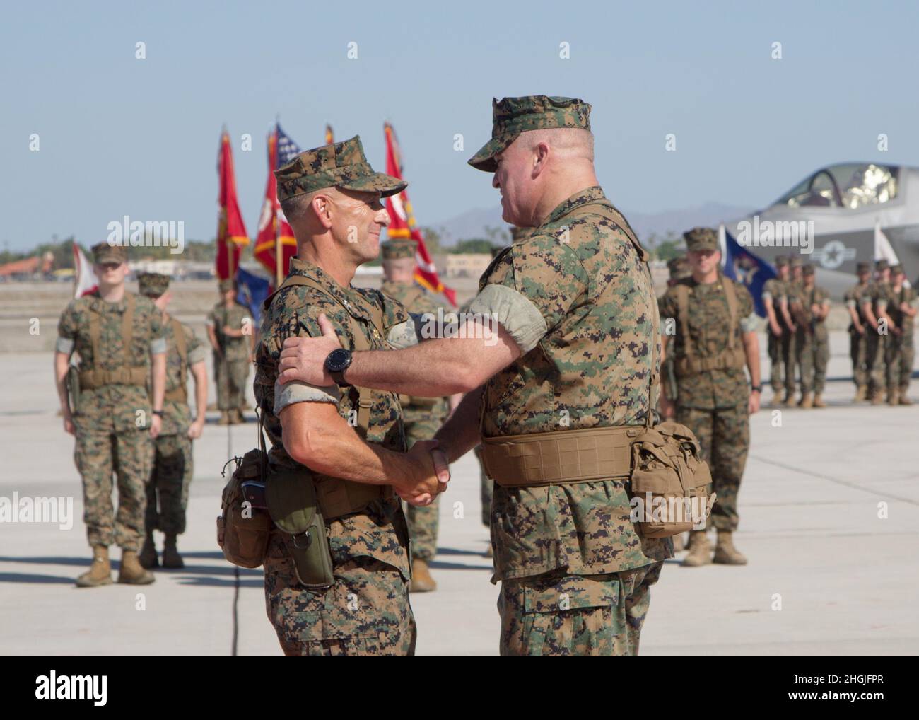 U.S. Marine Corps Col. Chad A. Vaughn (left), incoming commanding ...