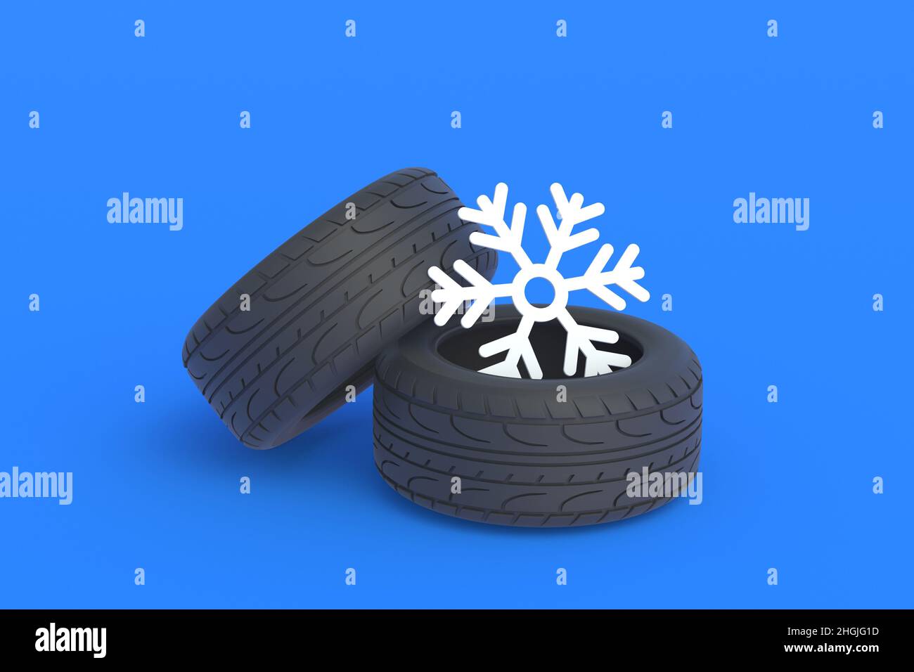 Winter tires near snowflake. Replacement, storage and maintenance of ...