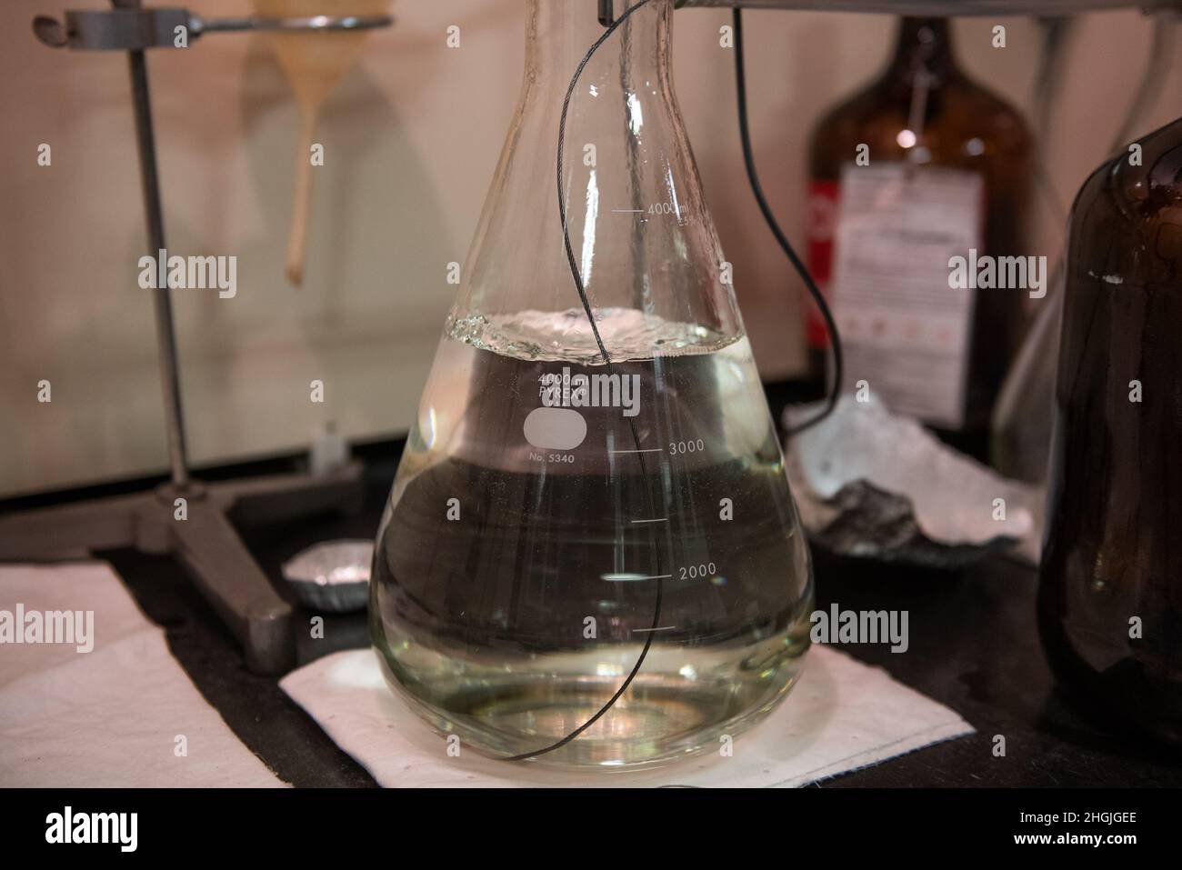 A fuel sample being tested for clarity and impurities, Aug. 19, 2021 ...