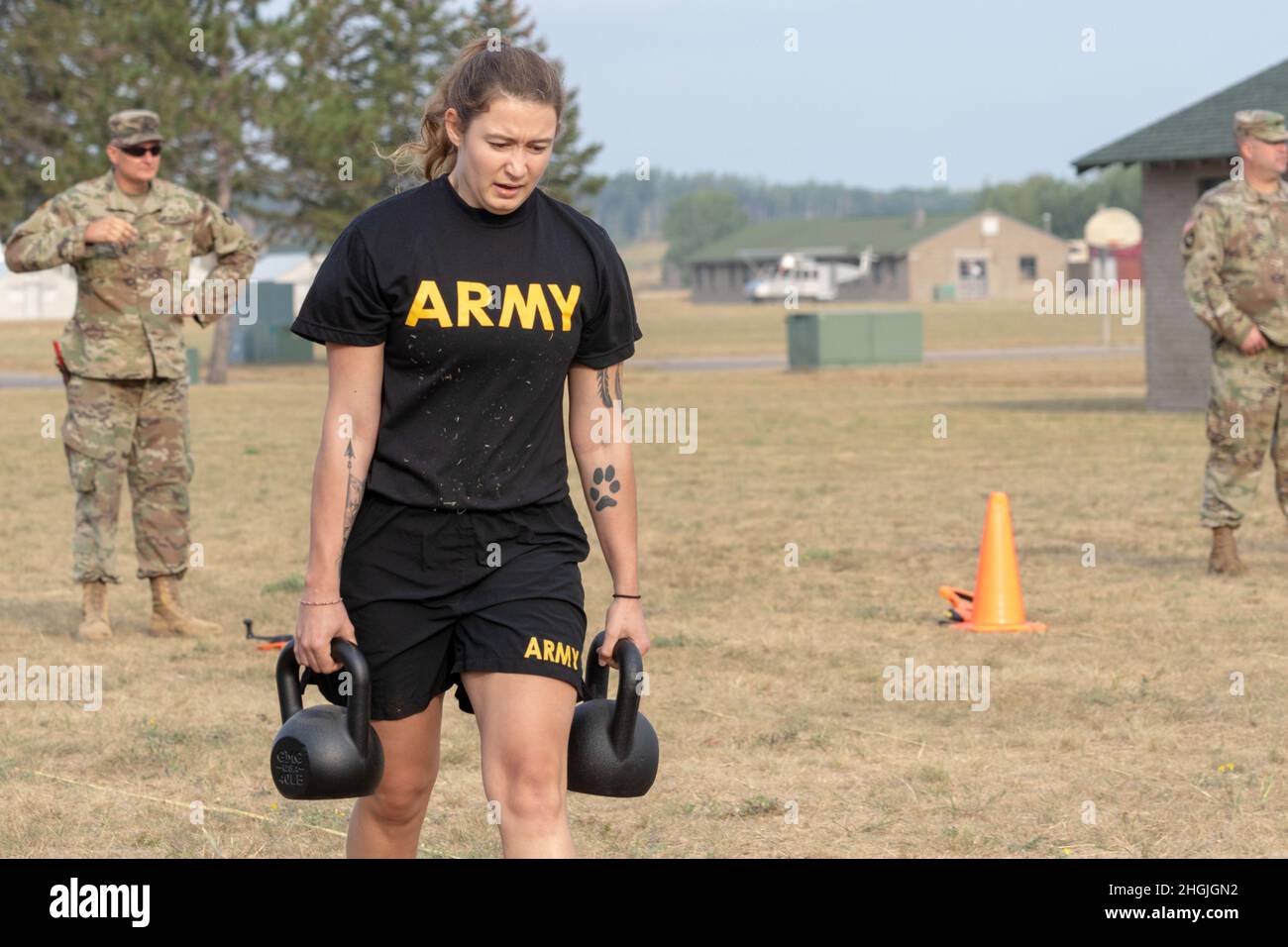 Soldiers from 1-125 Field Artillery, participate in the sprint-drag ...