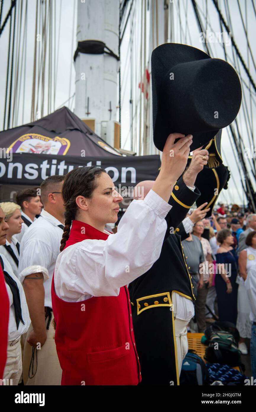 BOSTON (August 20, 2021) Command Master Chief Angela Collins salutes ...