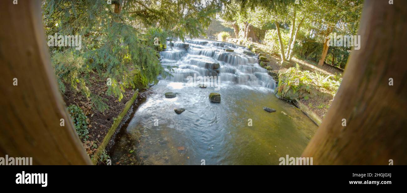 Intimate landscape of the River Wandle water falling in Grove Park ...